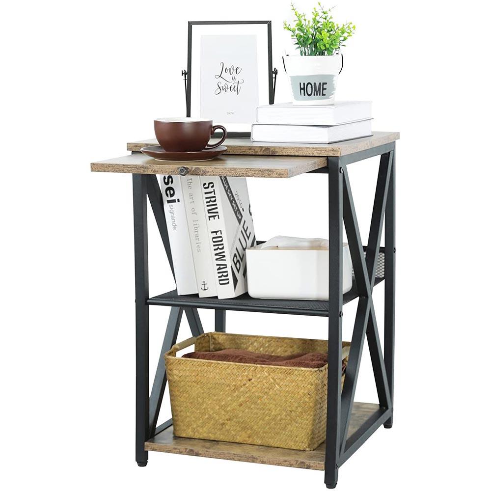 Wood And Metal End Table with Pull Out Shelf | X-cosrack