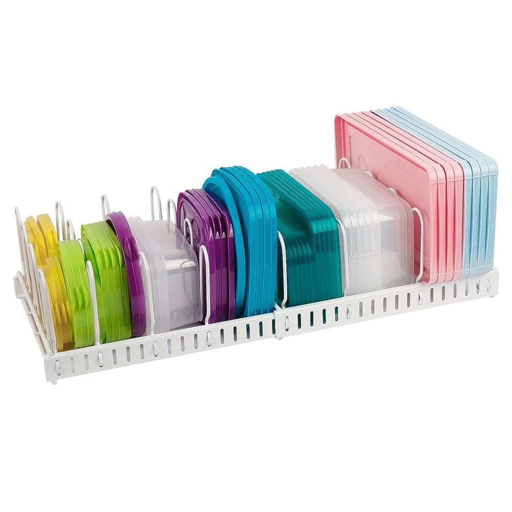 Food Container Lid Organizer 10 Dividers White | X-cosrack
